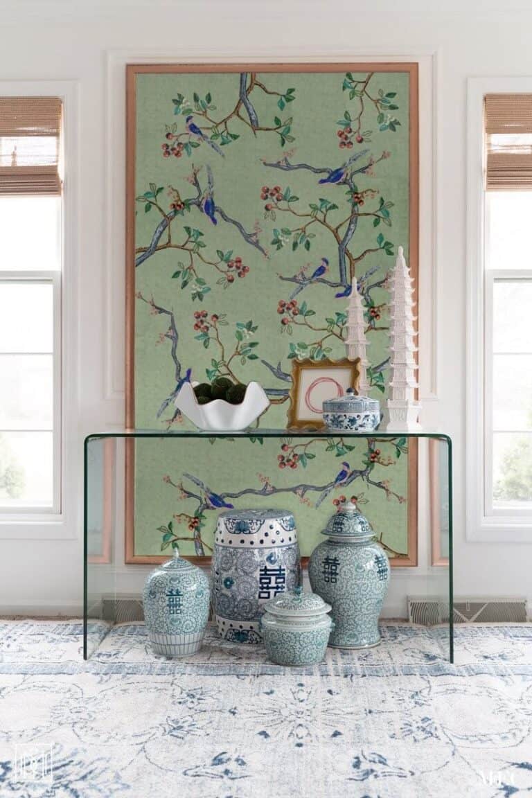 Chinoiserie Sage Green Mosaic Tile Bird Mural - Bespoke Luxury Mosaics ...